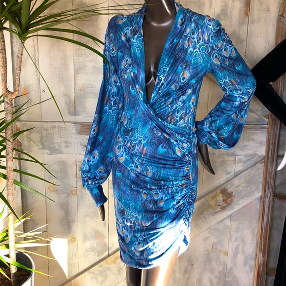 Savee Couture | Dresses | Savee Couture Draped Metallic Peacock Dress ...